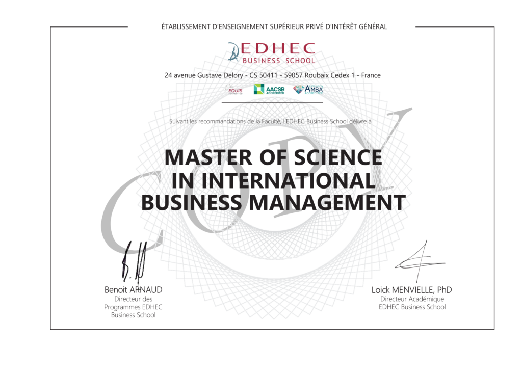MSc in International Business Management - EDHEC Online